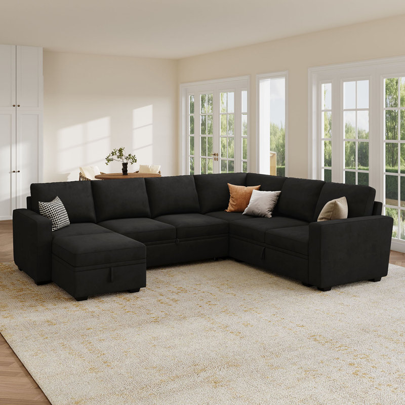 Latitude Run® Niyona U Shaped Sleeper Sectional Modular Sofa Bed With Storage Chaise & Reviews ...